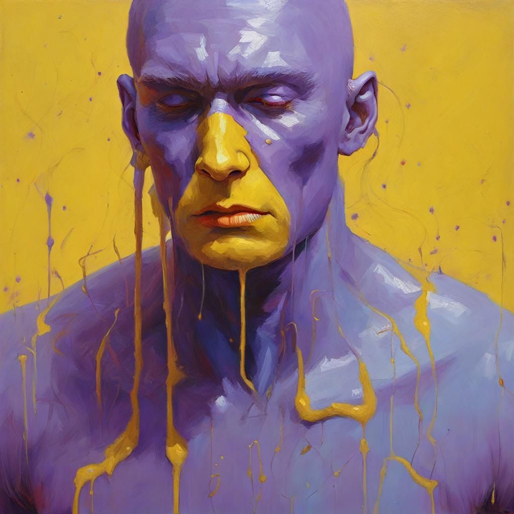 violet man looking at the ground painterly style - AI Generated Artwork ...