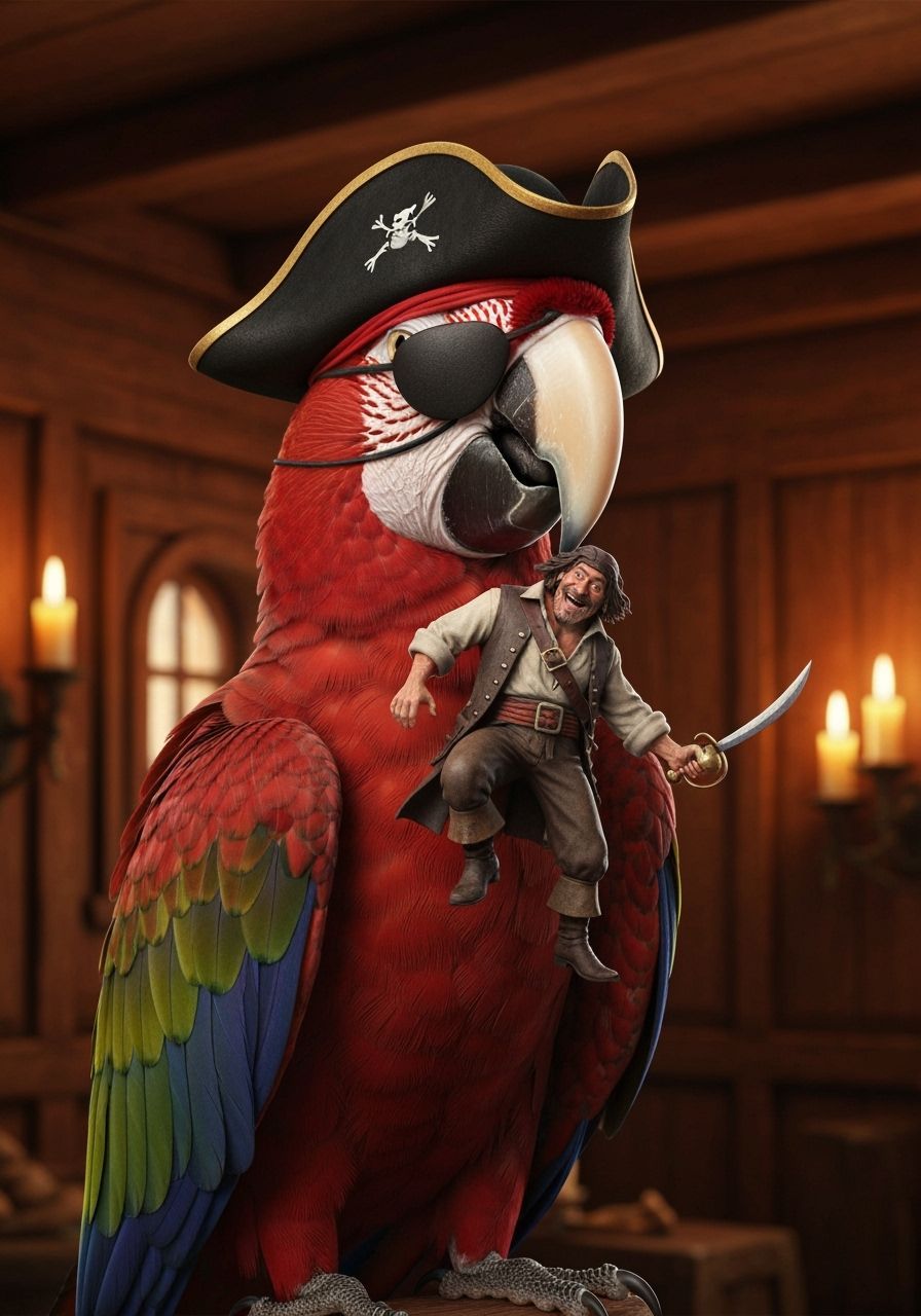 Polly Want a Cracker! - Pirate Macaw and Tiny Matey on Ship