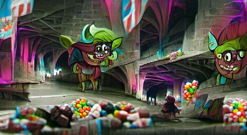 Candy Goblin under Dark Bridge - AI Generated Artwork - NightCafe Creator