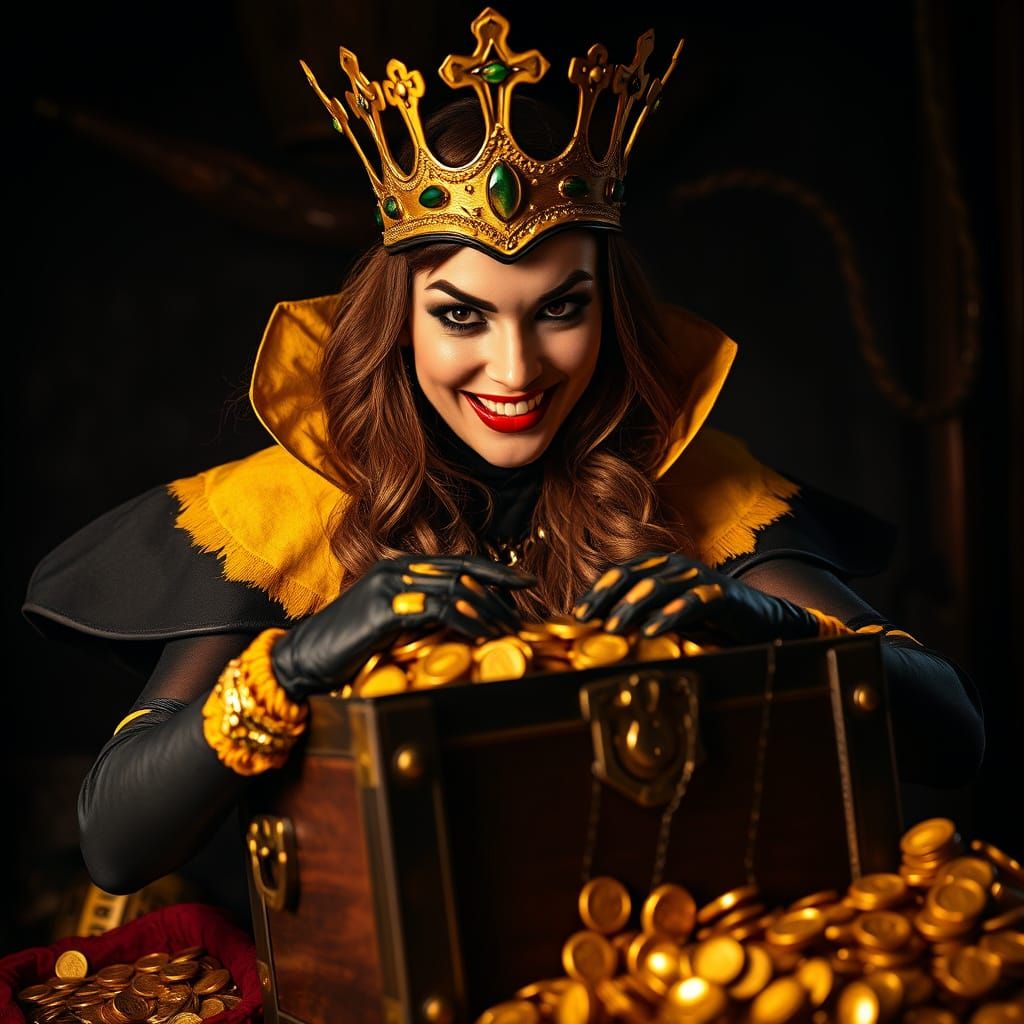 Majestic Super Villain Queen Bee Seizes Treasure - AI Art