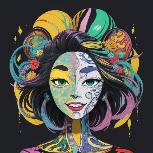 (Focus on Pop Art & Color):** > A pop art, synthetic combinatorial ...