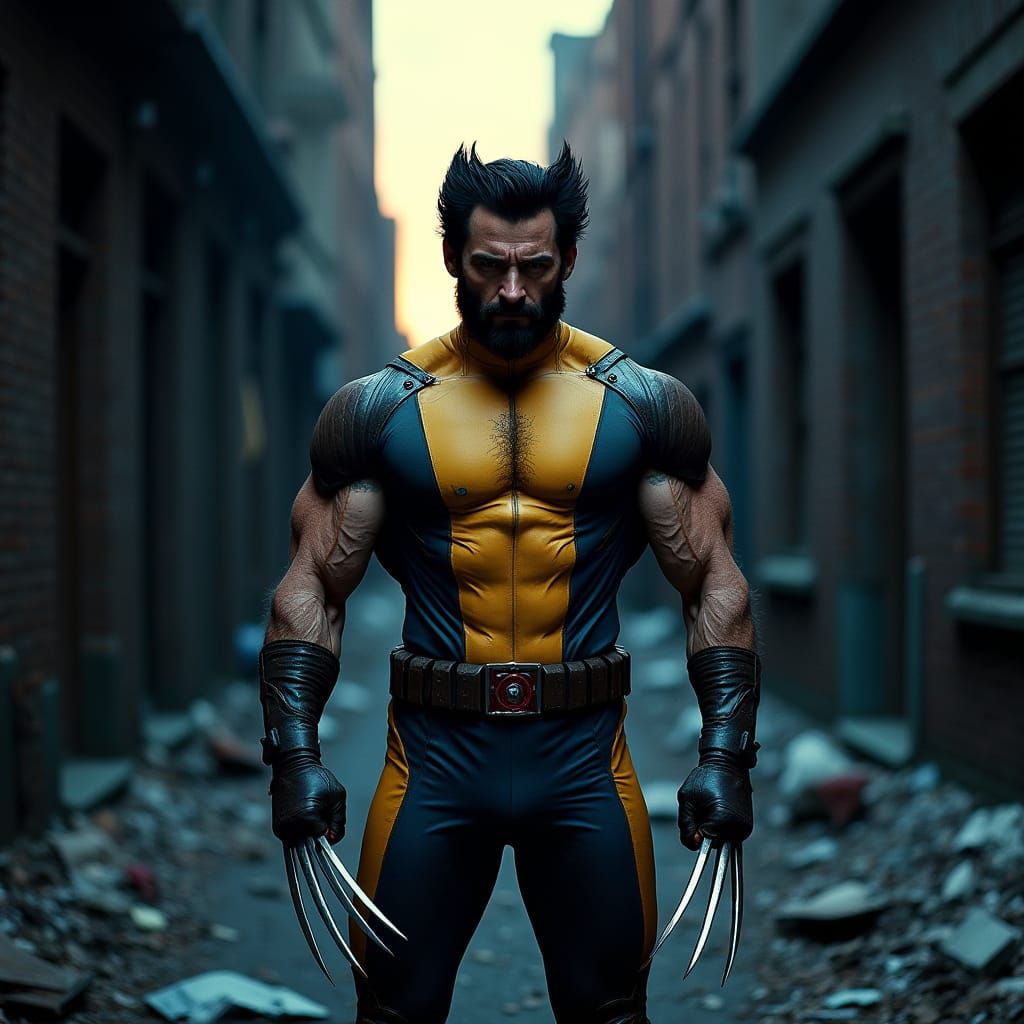 Hugh Jackman as Wolverine - Wolverine in Dark Alleyway, Cybe...