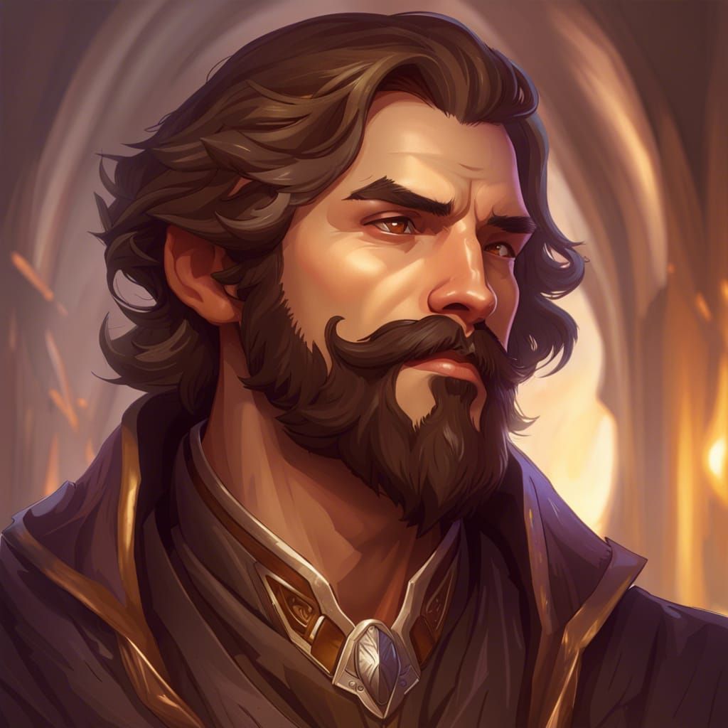 short brown hair, brown beard, brown mustache, human male warlock, dnd ...