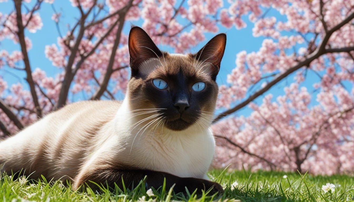 Spring in Bloom - Feline Serenity in Vibrant Spring