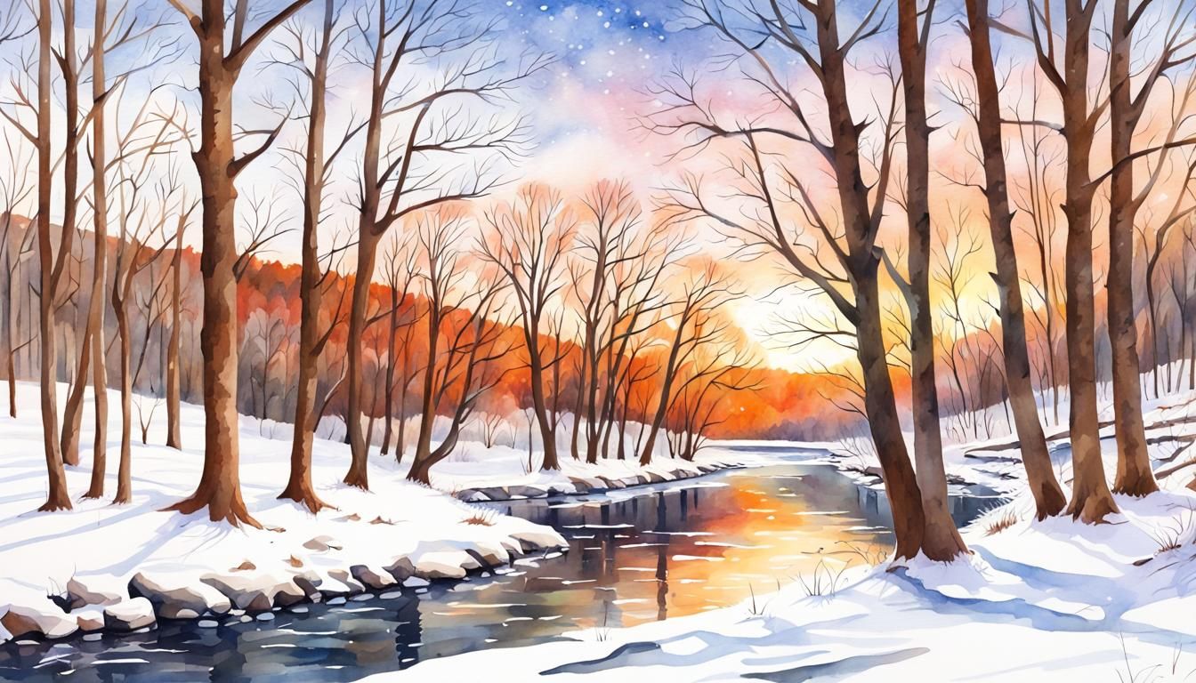 Letchworth State Park Sunset Sugar Maple Trees Winter - AI Generated ...