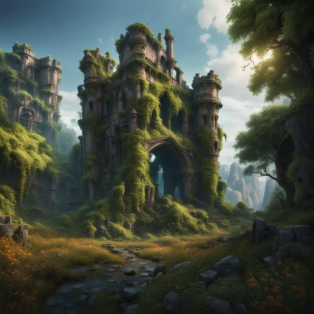 Ruined overgrown castle - AI Generated Artwork - NightCafe Creator