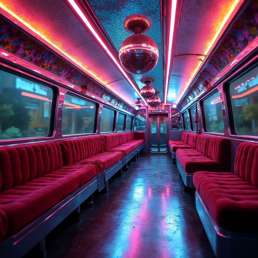a disco limo coach bus - Glittering Disco Coach Bus Under Ne...