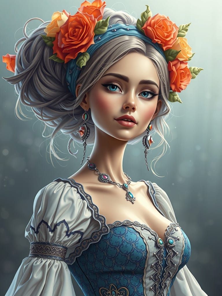 side view from top to bottom, slightly turned head. Cartoon style ...