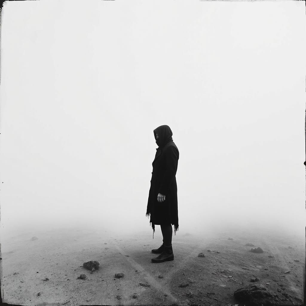 Nothing - Lost Figure in Desolate Foggy Landscape