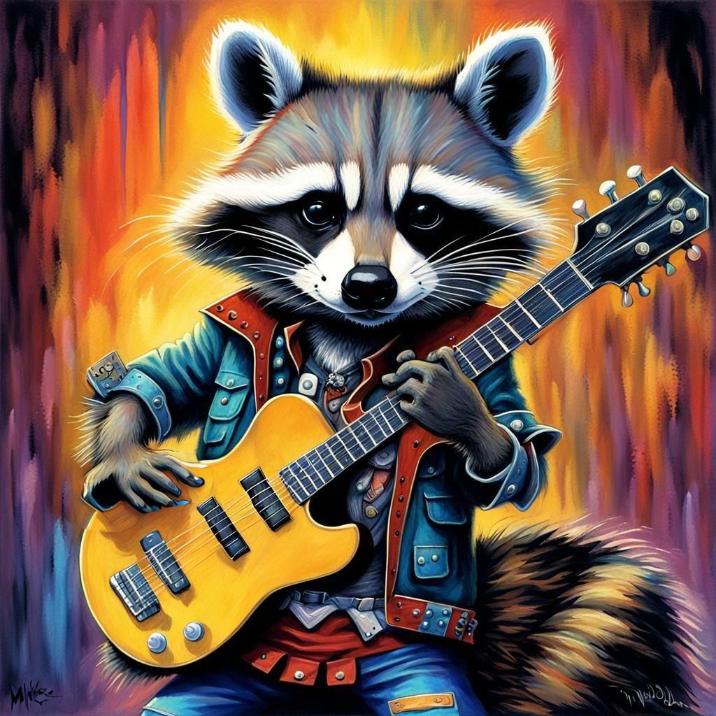 Raccoon rock - Raccoon Rockstar in Dreamlike Fantasy