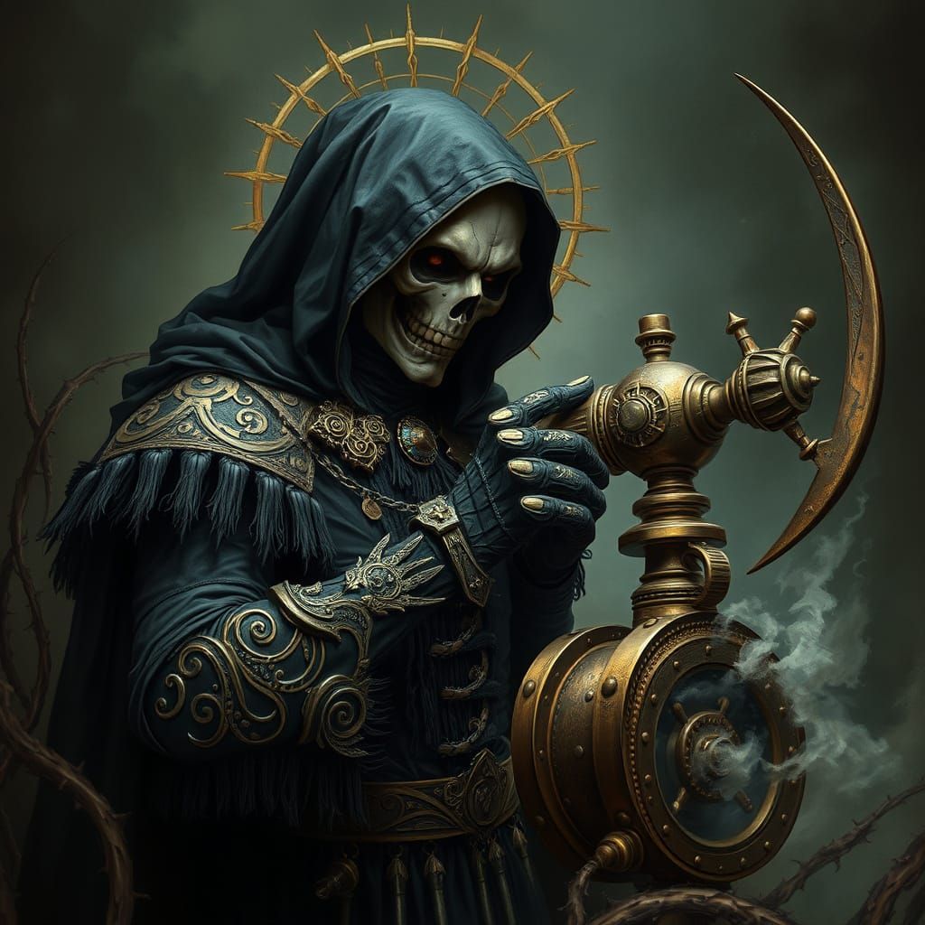 Gothic Reaper Conjured in Industrial Fantasy Style - AI Art