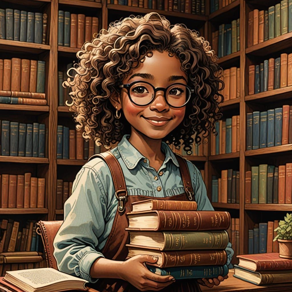 the library is home. - Gentle Girl Surrounded by Vintage Boo...