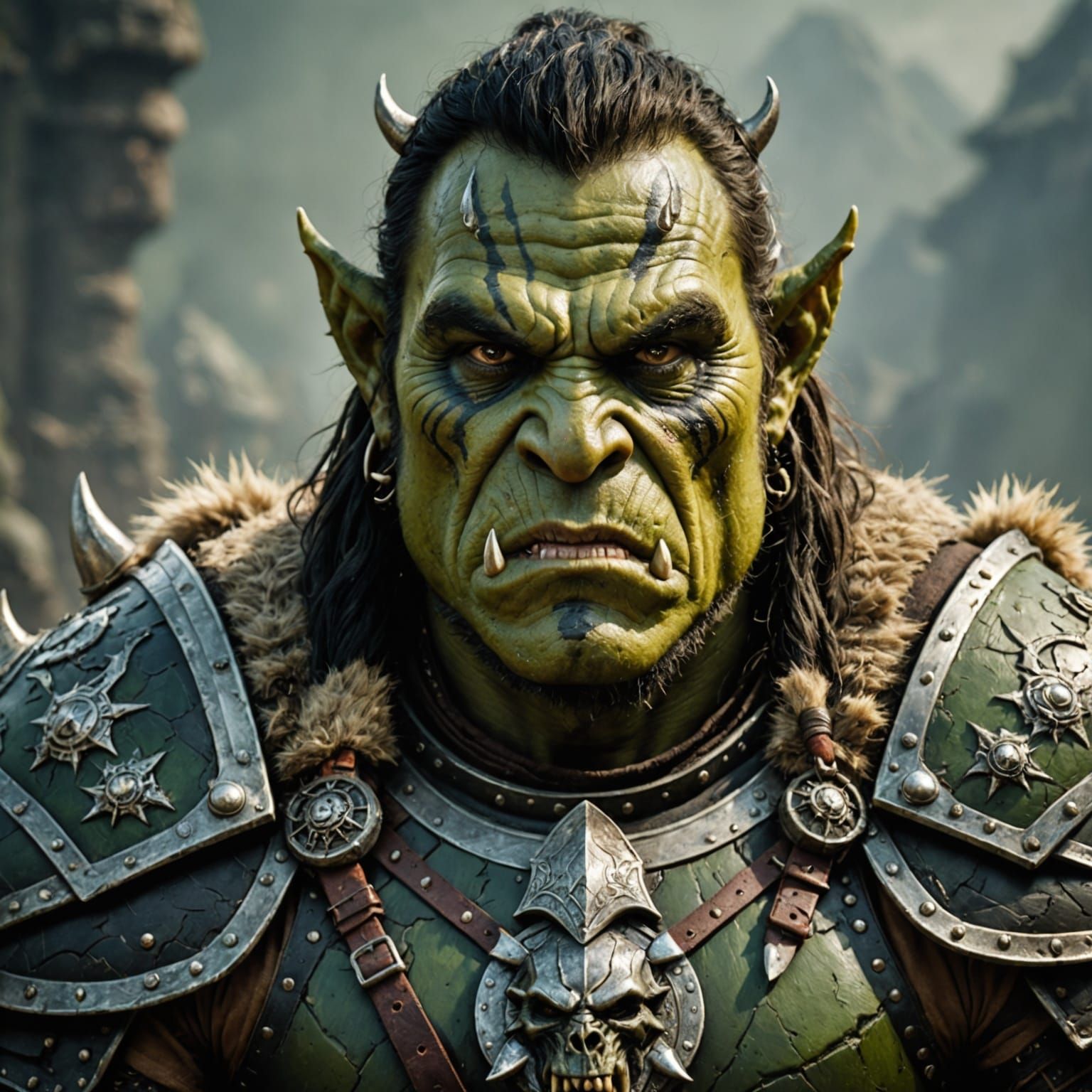 Orc Warrior - Intensely Detailed Portrait of a Fierce Green...