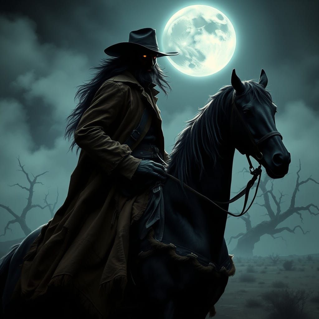 Dark Rider - Cyber-Goth Cowboy Rides Ghostly Horse Under Des...
