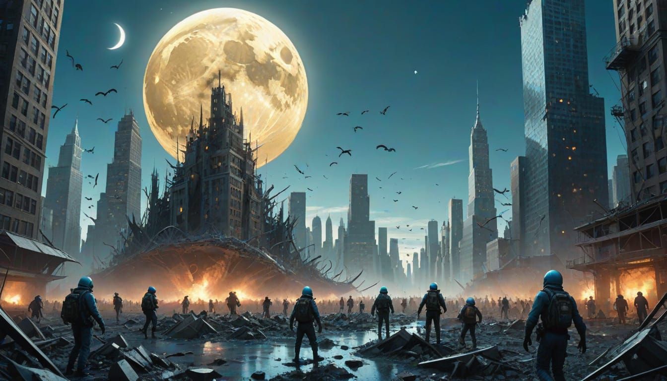 Moonfall Apocalypse: Manhattan in Chaos - AI Art