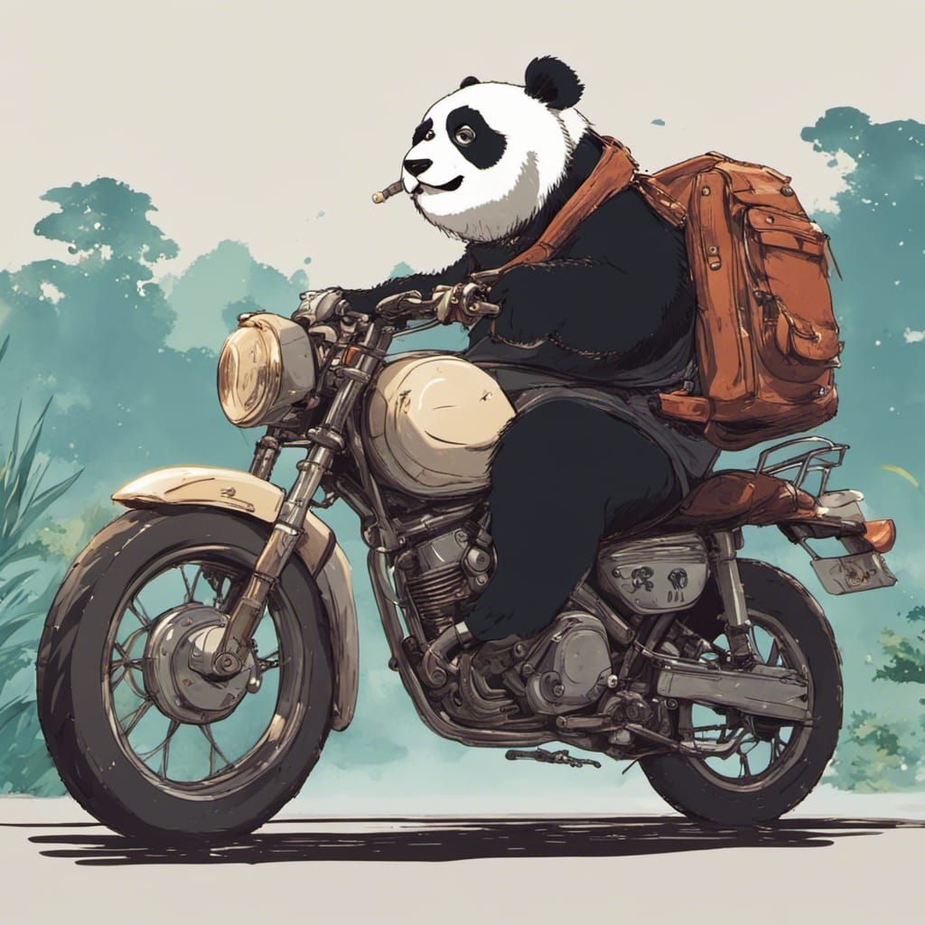 A panda riding a motorcycle wearing sunglasses - AI Generated Artwork ...