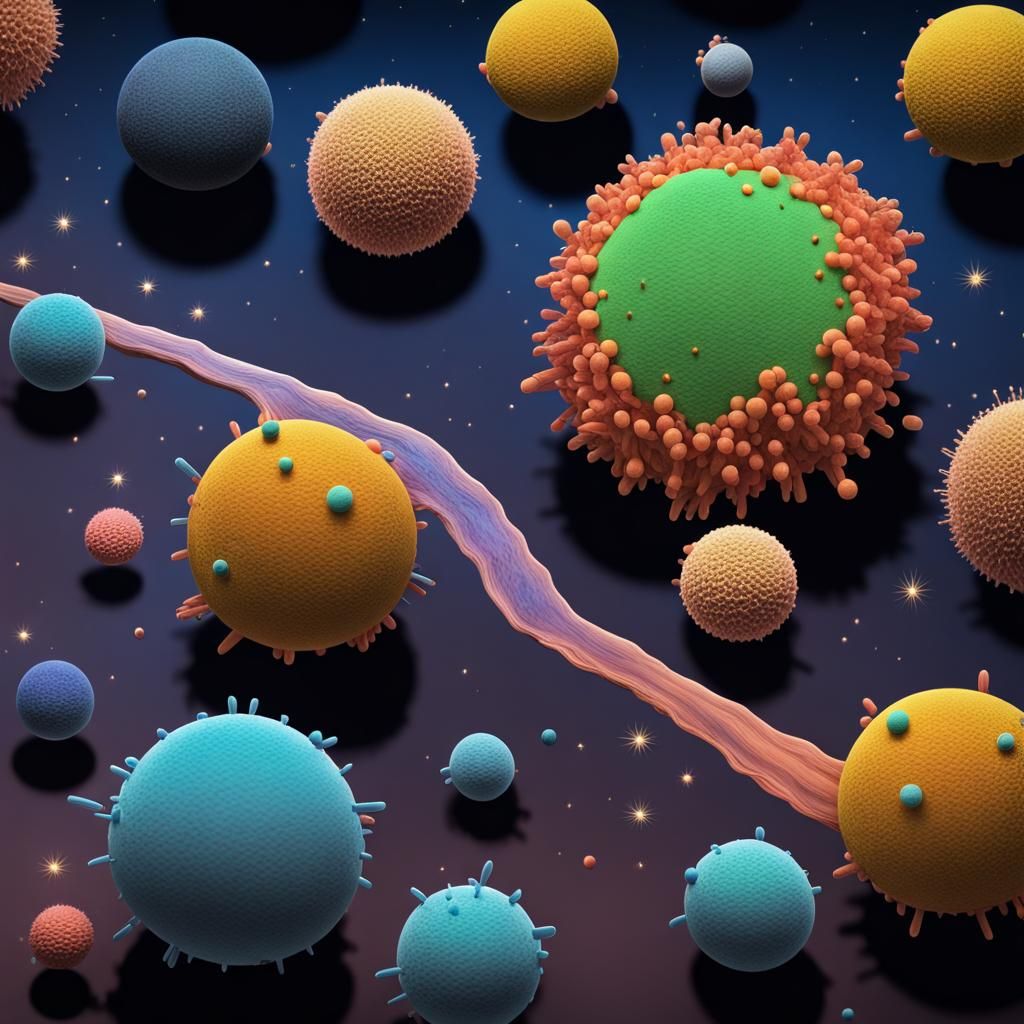 scanning electron microscopy SEM Image of colorful virus-like planets ...