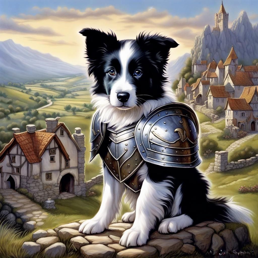 Cute Border Collie puppy medieval knight (village) - AI Generated ...