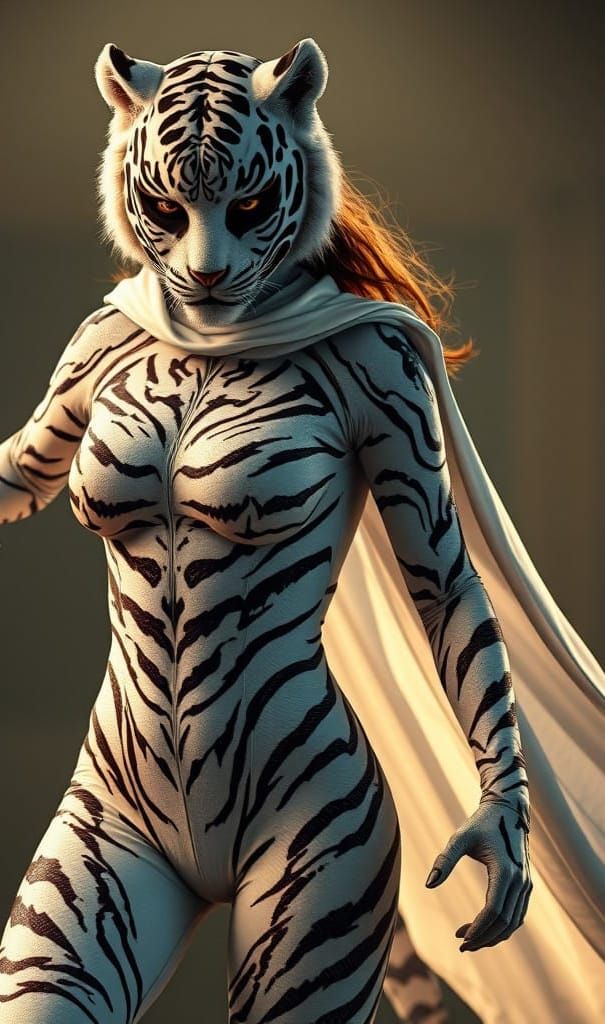 Female White Tiger Superhero in Cinematic Film Sti... - AI Art