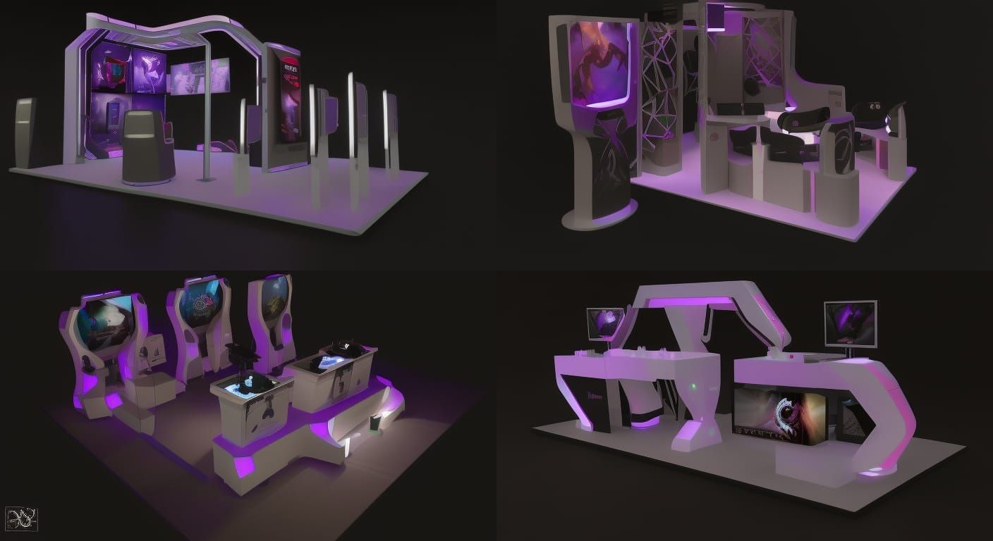 exhibition stand for gamer tech exhibition purple with led light VRay ...
