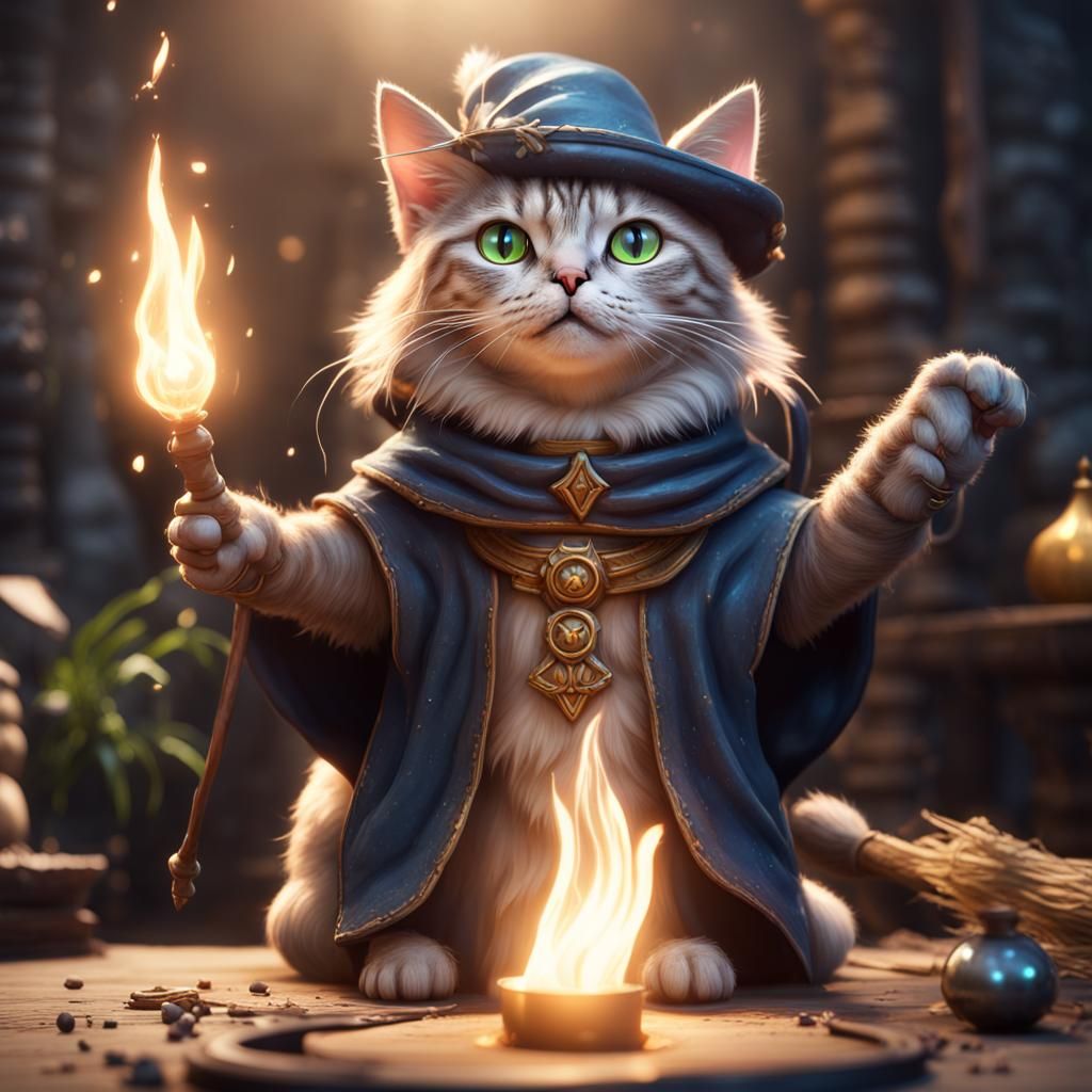 cat wizard casting spells - AI Generated Artwork - NightCafe Creator