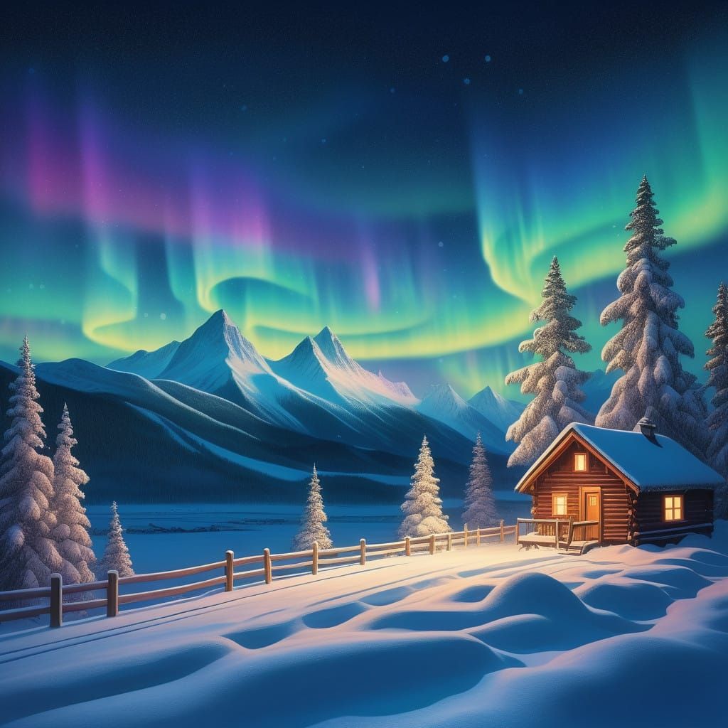 Northern lights - Surreal Winter Wonderland Scene with Danci...