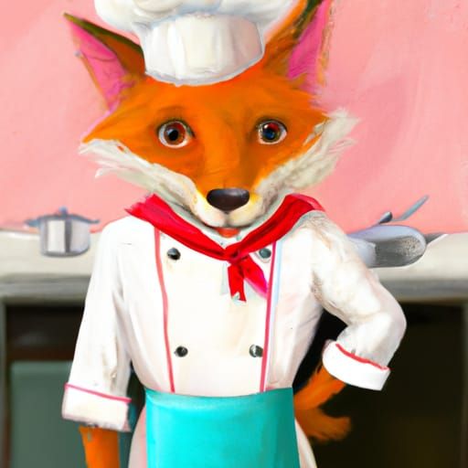 Fox dressed as a chef,tranquil,bright,happy, cosy art. digital art - AI ...