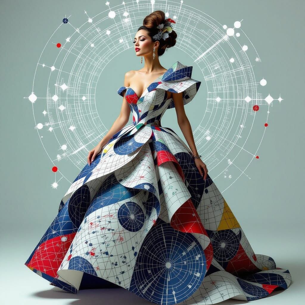 Surreal Woman in Mathematical Dress: Digital Art - AI Art