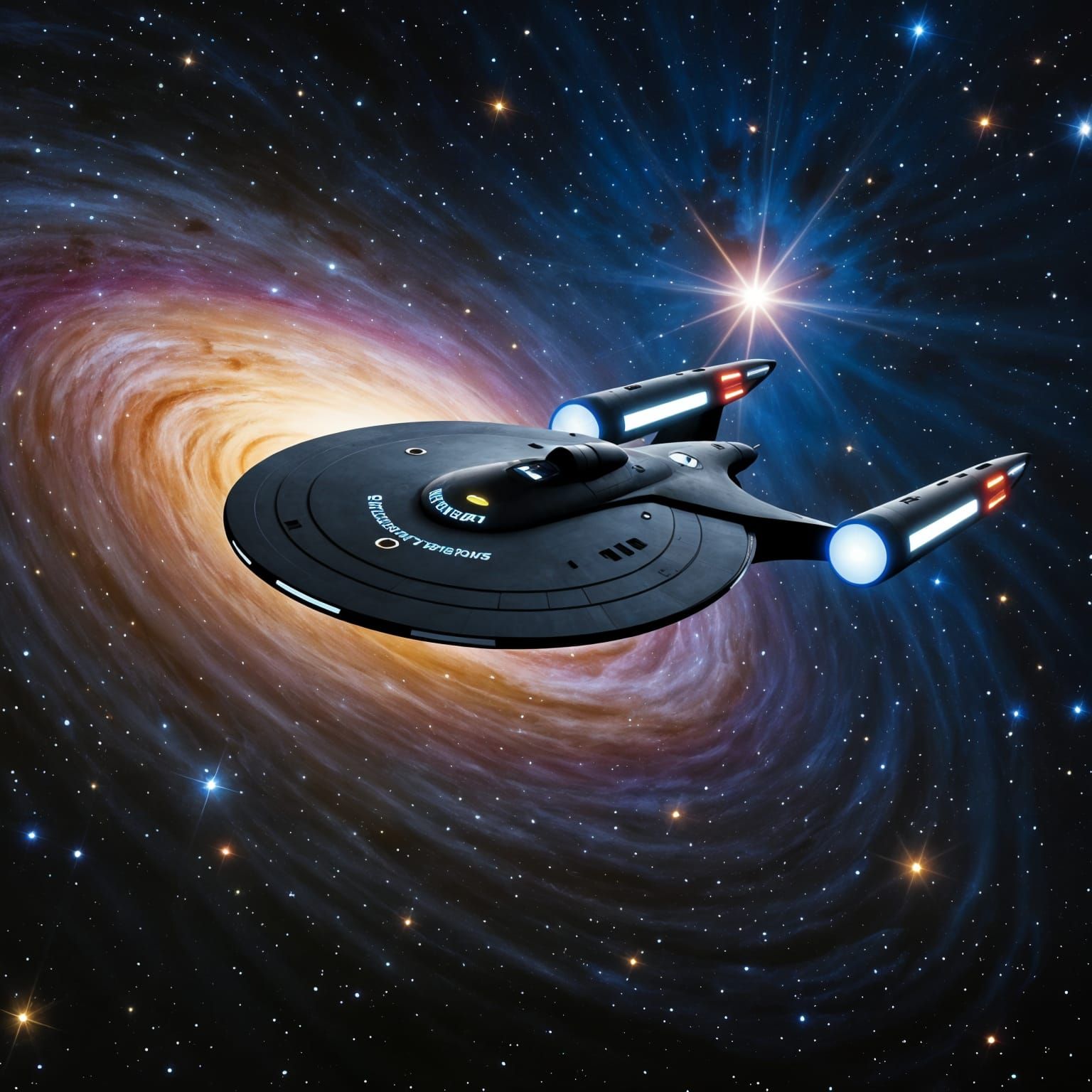USS Voyager Flies Past Nebula - USS Voyager in Vibrant Nebul...