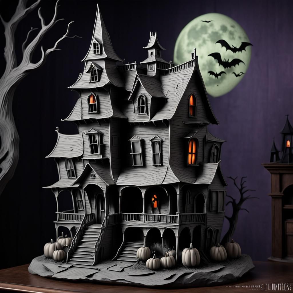 haunted house 3d sculpture - AI Generated Artwork - NightCafe Creator