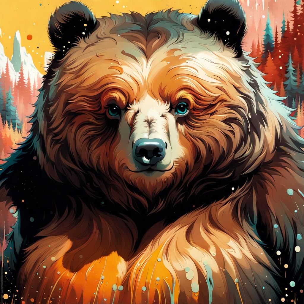 adorable shot of a fuzzy chibi of a cute obese Bear detailed fur, Edwin ...