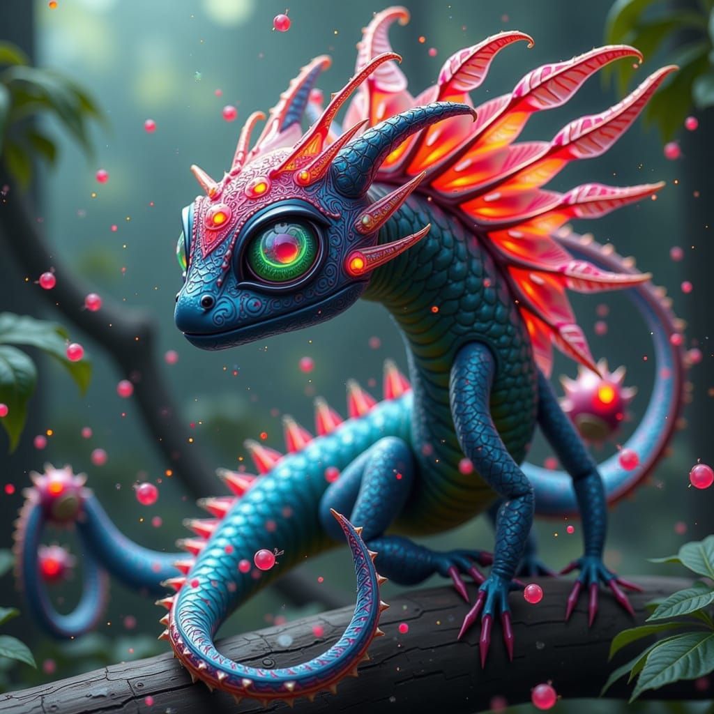 Electric Blue Goji Berry Dragon Hybrid - AI Art
