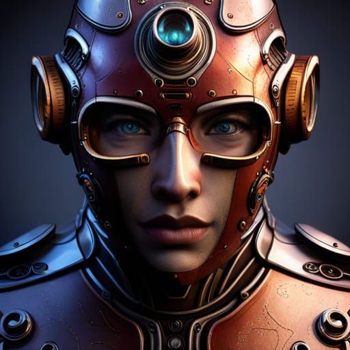Steampunk humanoid robot face - Steampunk Robot Face in Det...