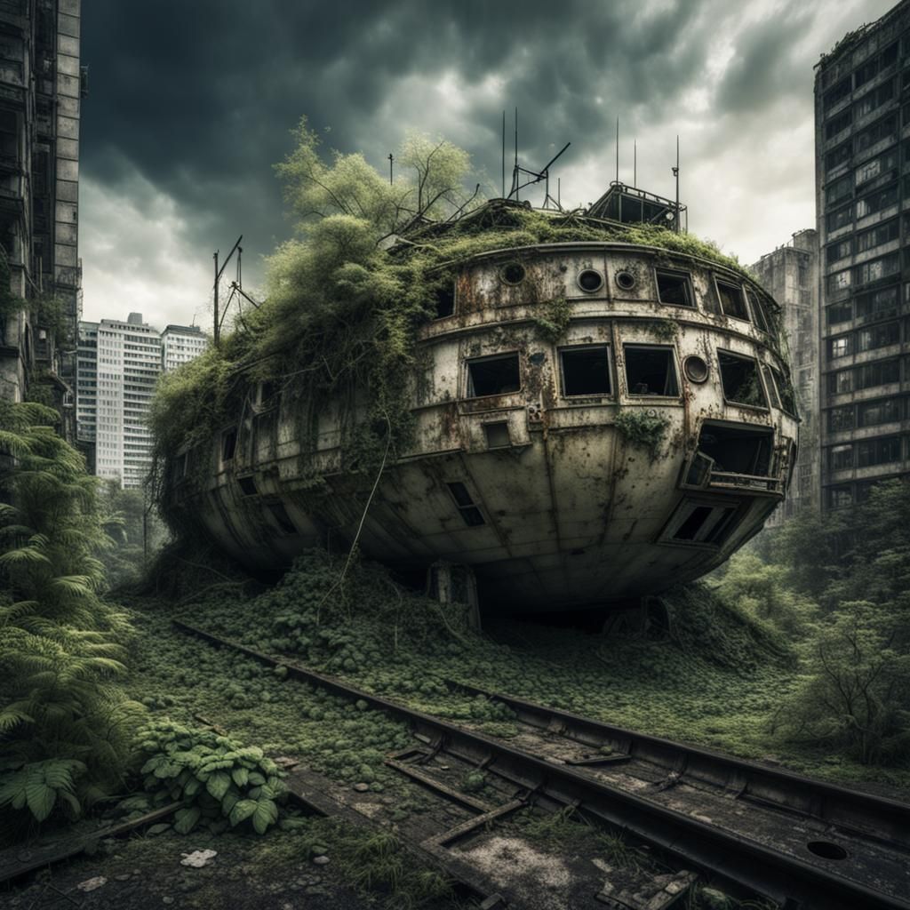 Decaying overgrown city - AI Generated Artwork - NightCafe Creator