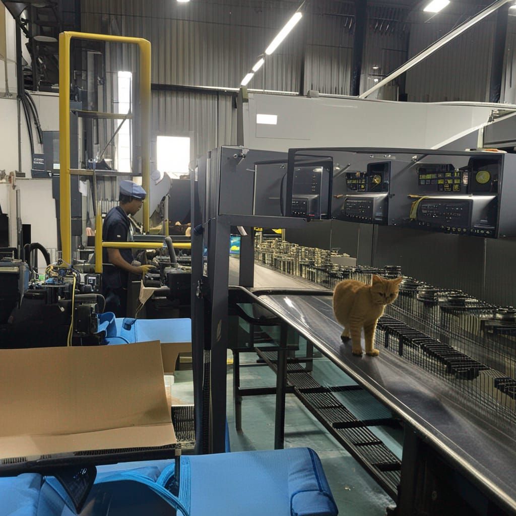 Cat working in a factory - AI Generated Artwork - NightCafe Creator