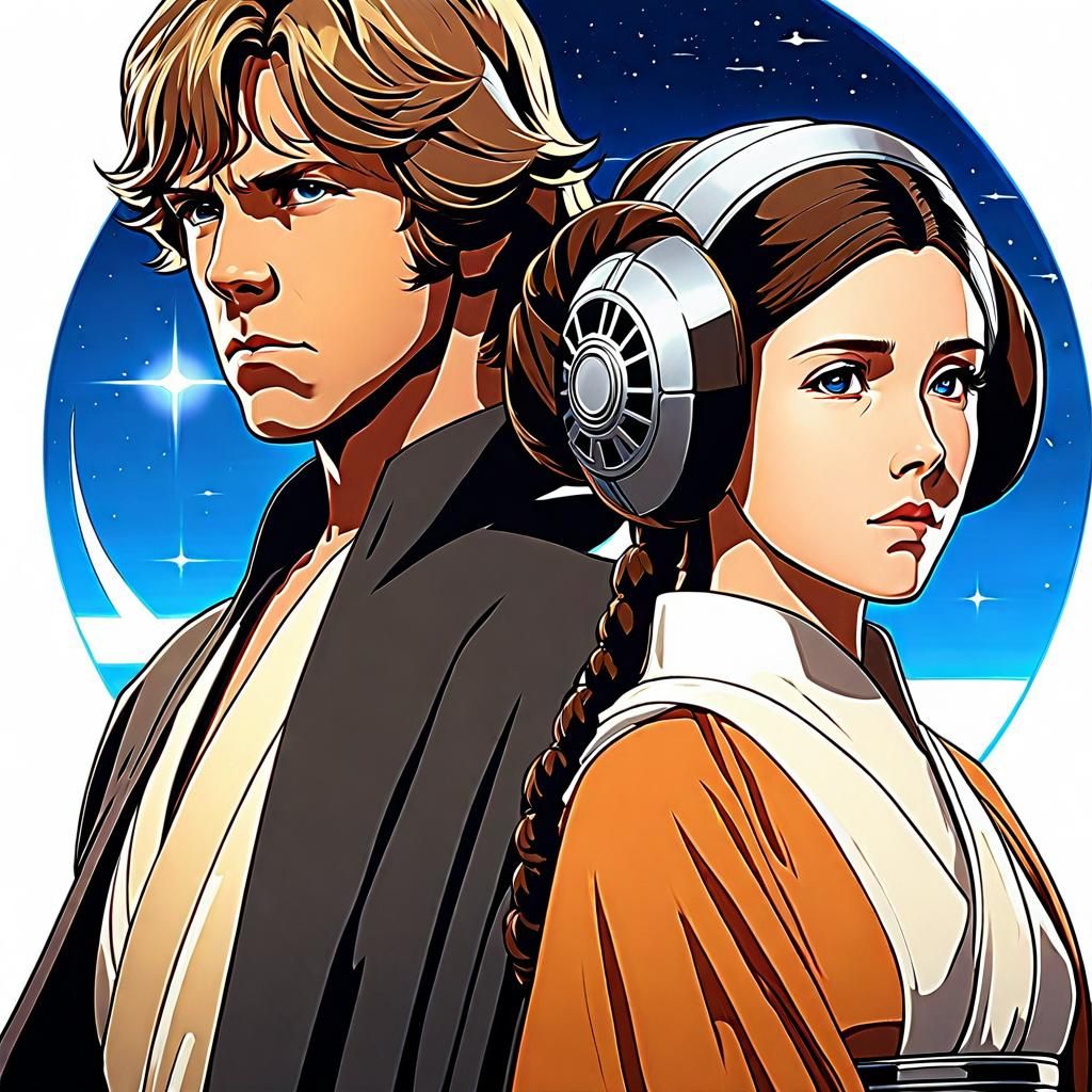 Luke and Leia in Anime Style 3D Rendering - AI Art