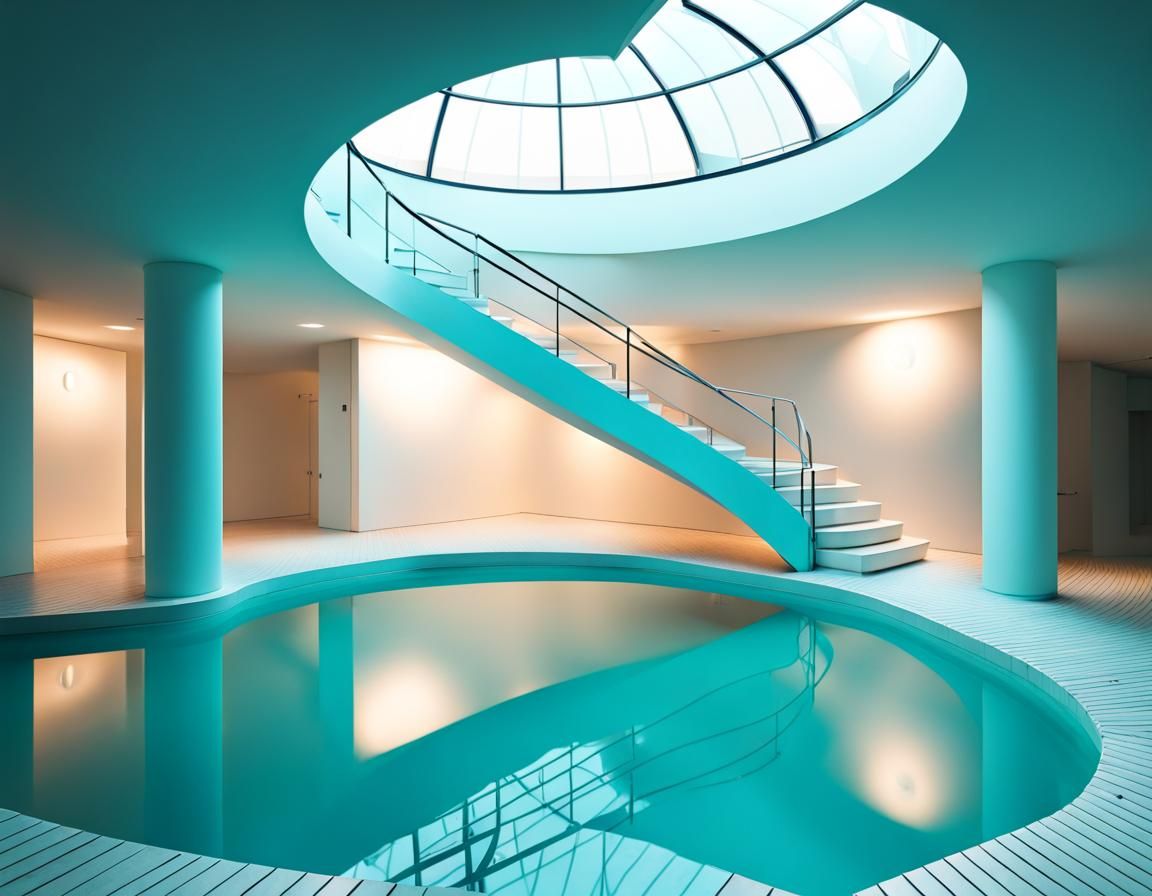 Liminal Poolroom #25 - Liminal Space Poolroom with Spiral St...