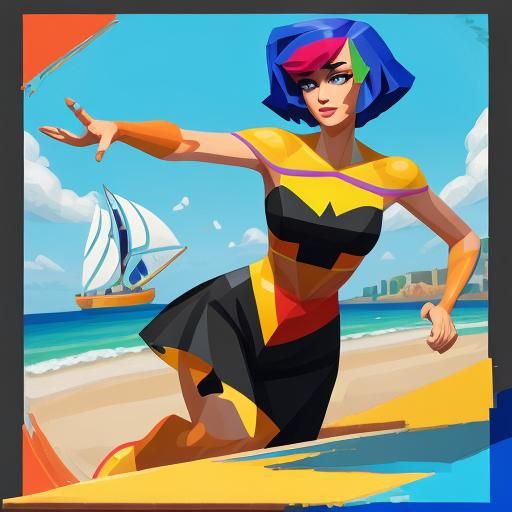 sunny beach cubist painting, Neo-Cubism, layered overlapping geometry ...