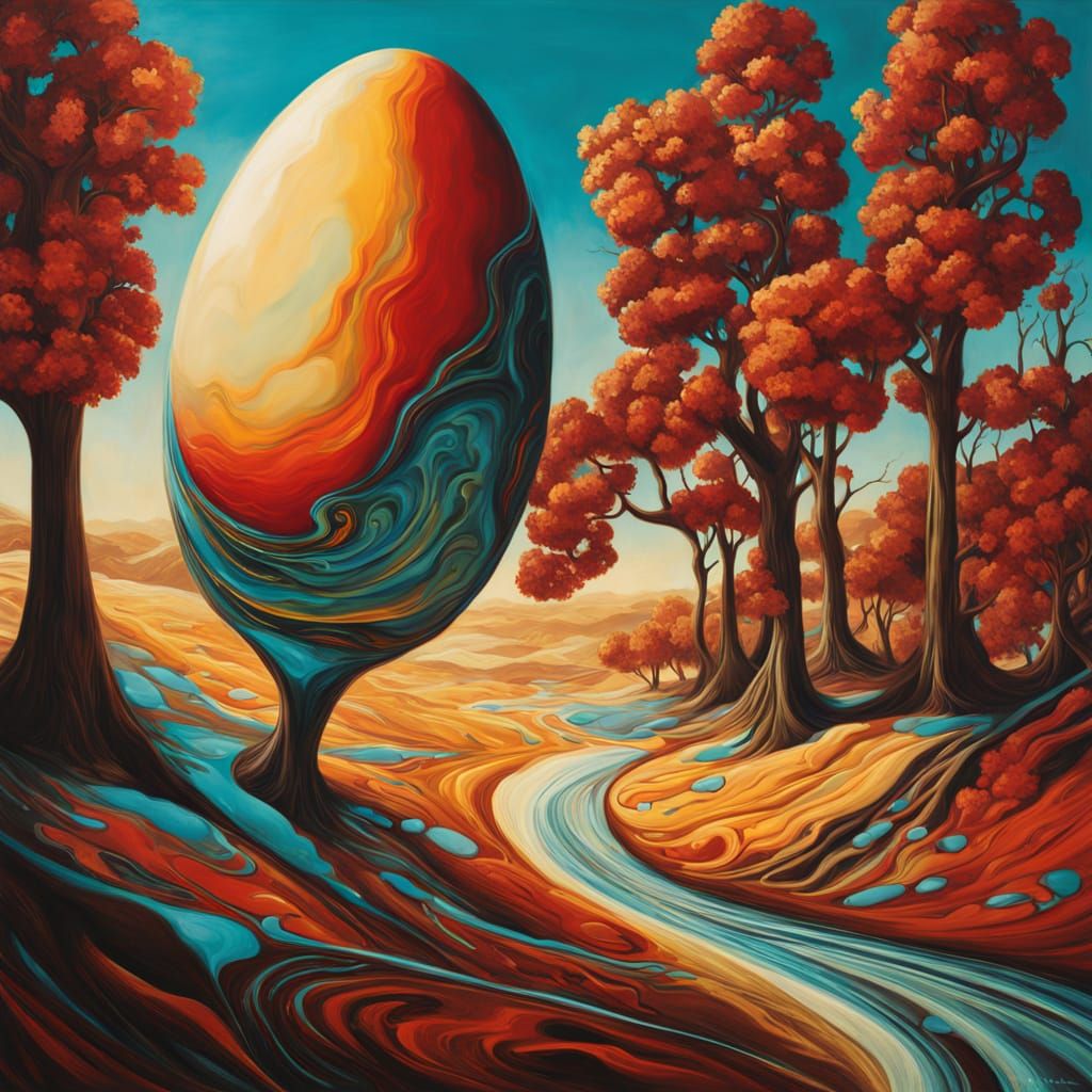 Surrealist Dreamscapes in Oil: Turquoise and Crims... - AI Art