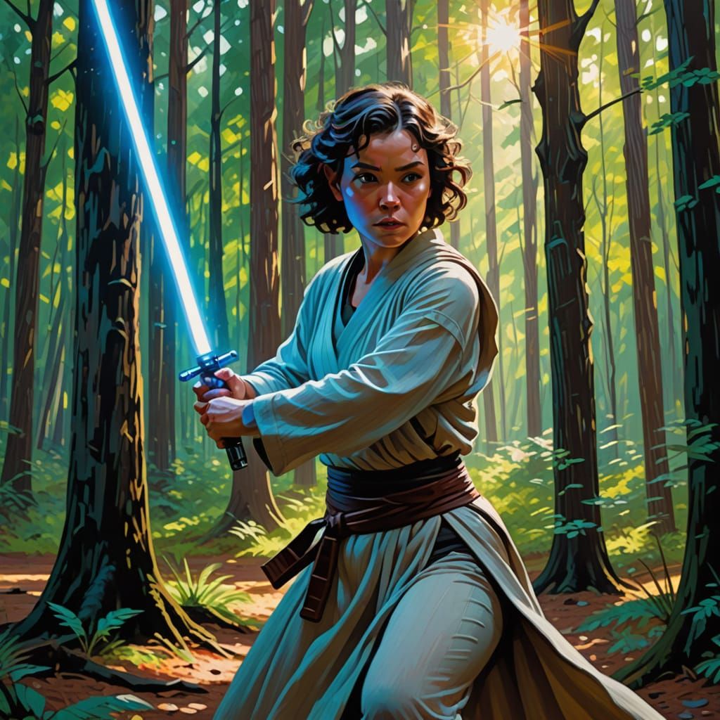 Young Jedi Padawan in Forest Clearing, Impressioni... - AI Art