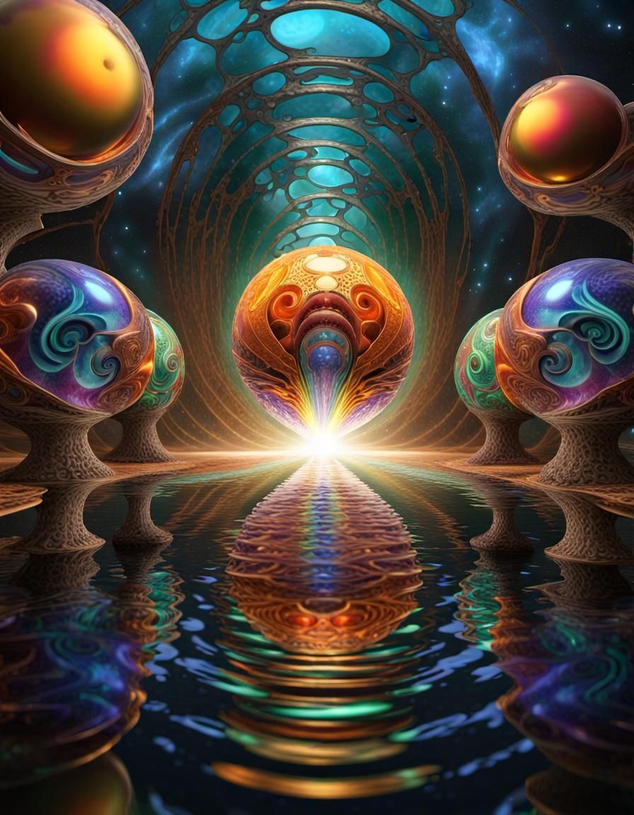 3D nautilus spheres total reflection depth of field splash art galactic ...