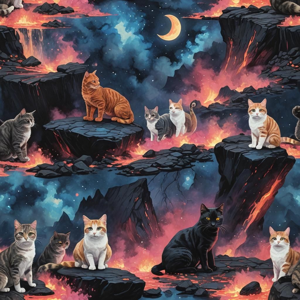 Cats in lava - AI Generated Artwork - NightCafe Creator