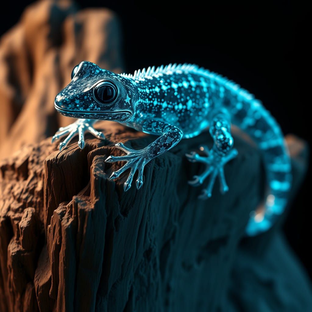 Realistic gecko - Whimsical Geode Gecko Perched on Ancient S...