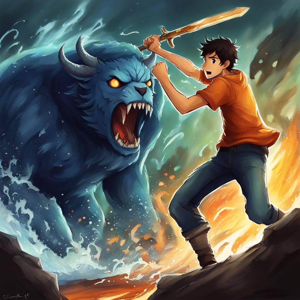 Percy Jackson Fighting a Monster, "Elentori Style" - AI Generated ...