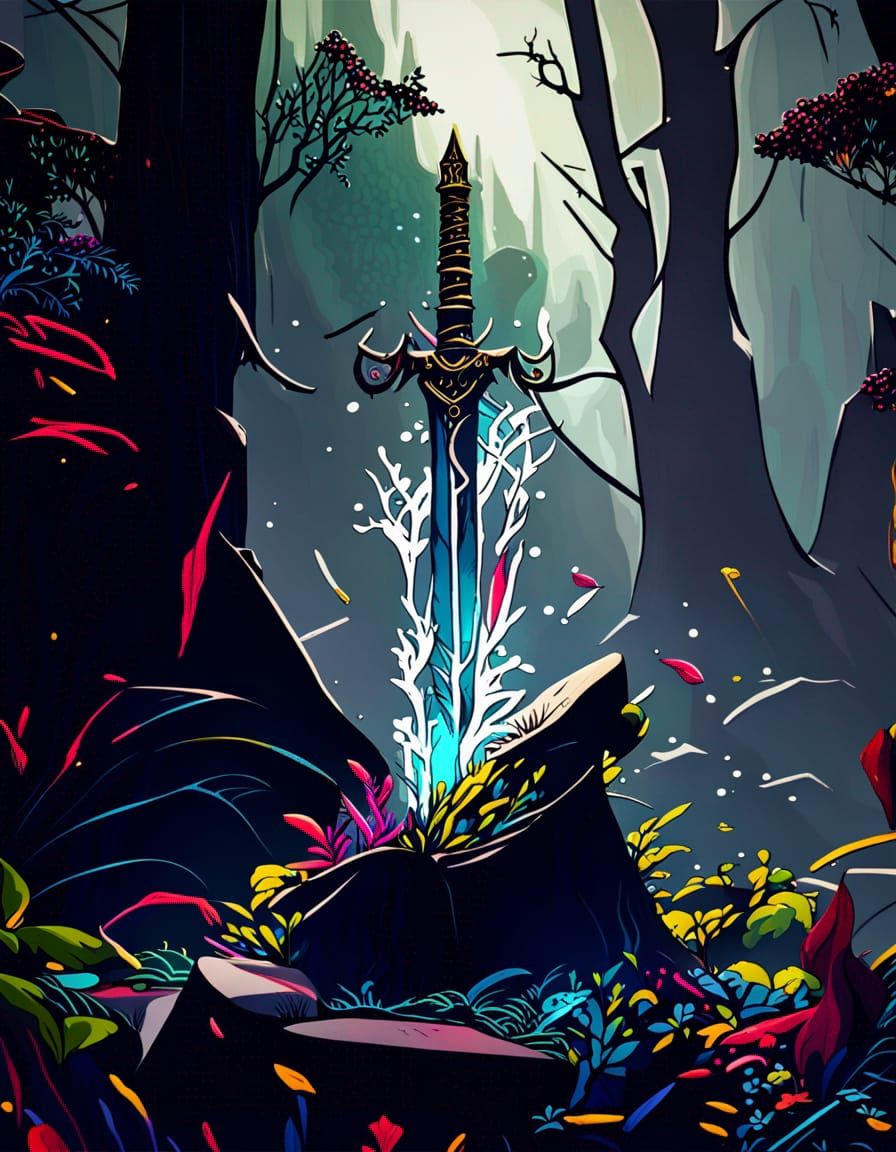 Sword in the stone fantasy forest detailed matte painting, deep color ...