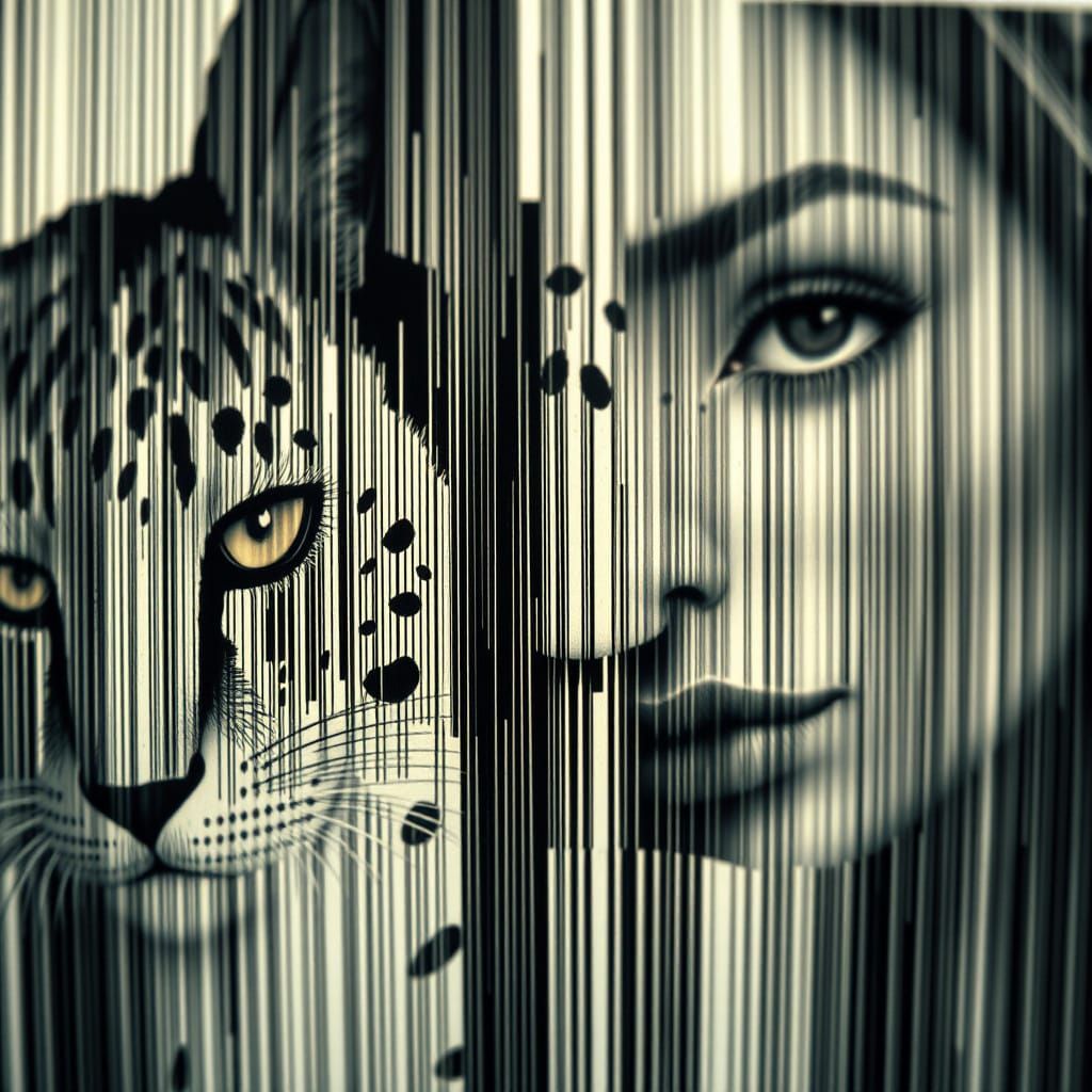 Abstract Barcodes Unite Wild Creatures on Double C... - AI Art