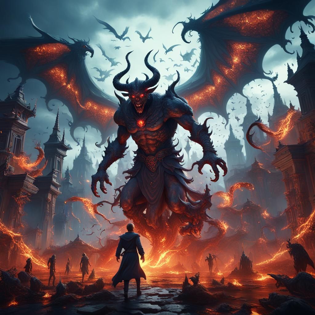 many Demon spirits fly over man - AI Generated Artwork - NightCafe Creator