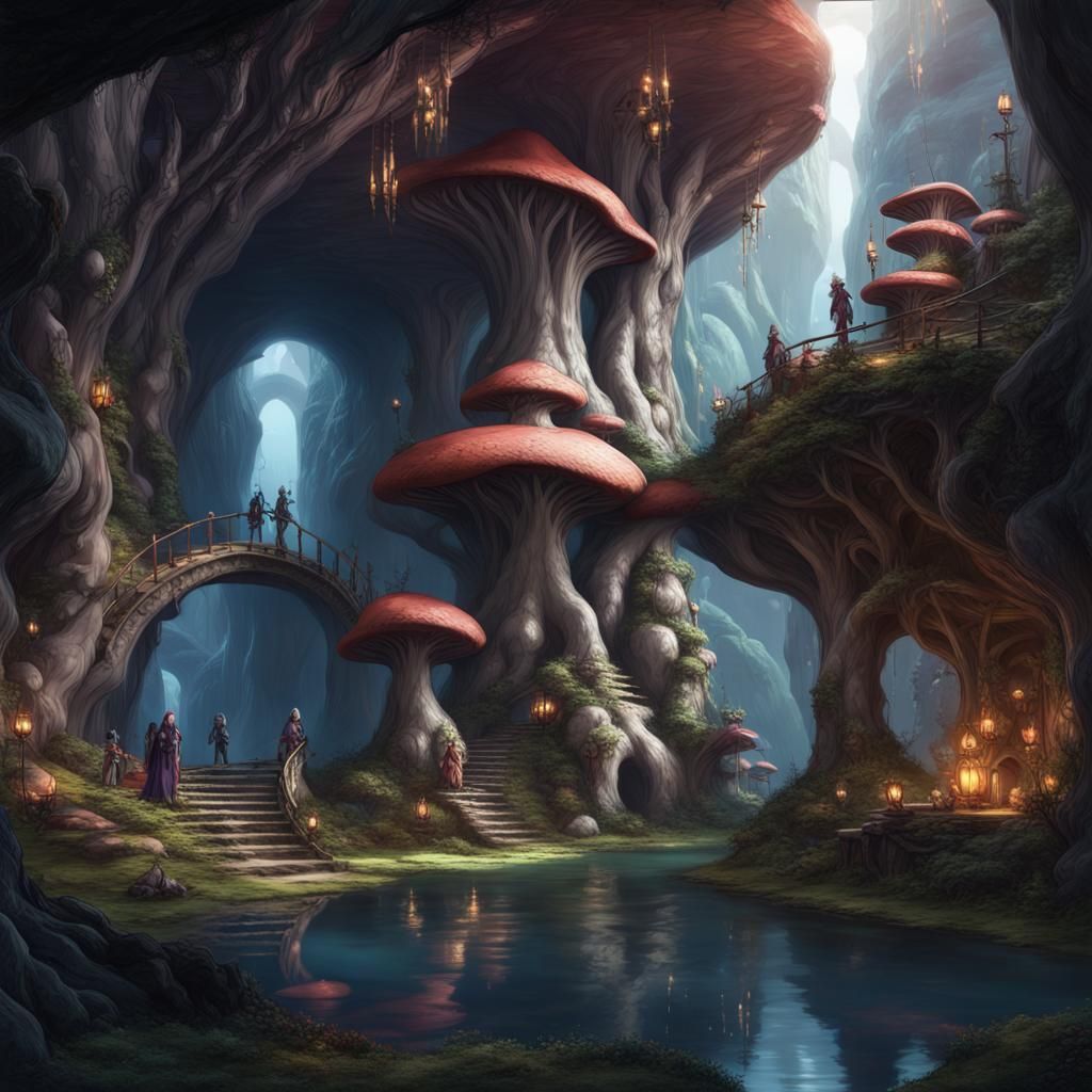 Pools and massive toadstools - AI Generated Artwork - NightCafe Creator