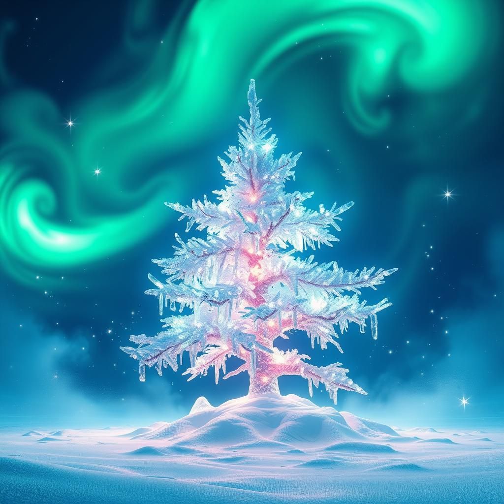 Ethereal Winter Wonderland with Neon Ice Sprites - AI Art