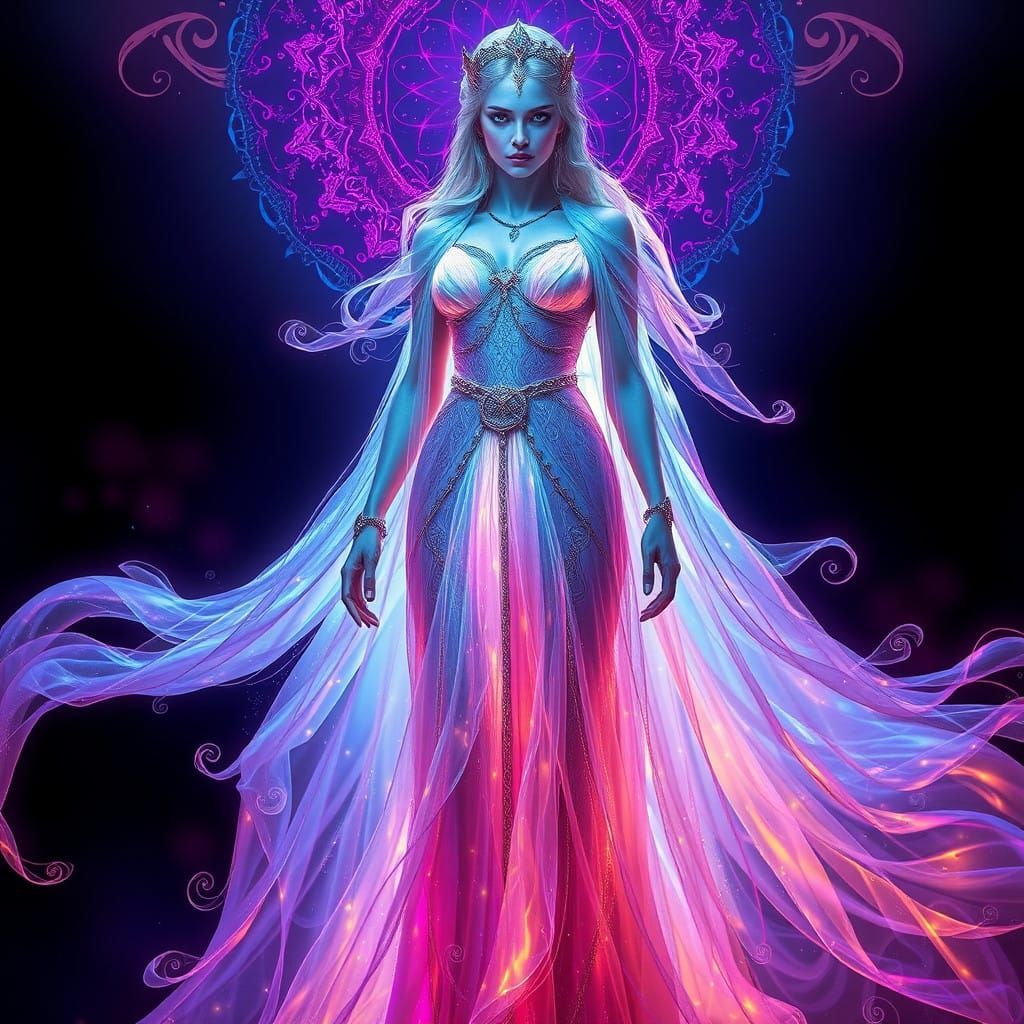 Regal Figure in Ethereal Robes Illuminated by Myst... - AI Art